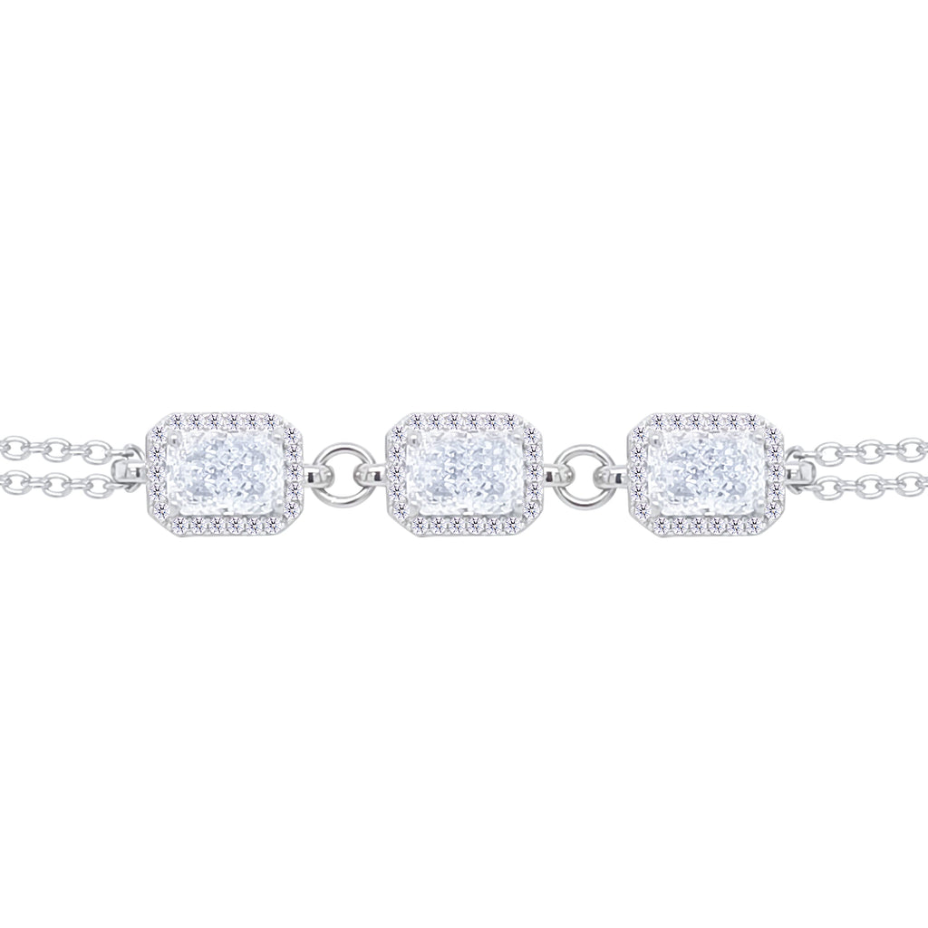 Asfour Crystal Chain Bracelet With Zircon Emerald Design In 925 Sterli