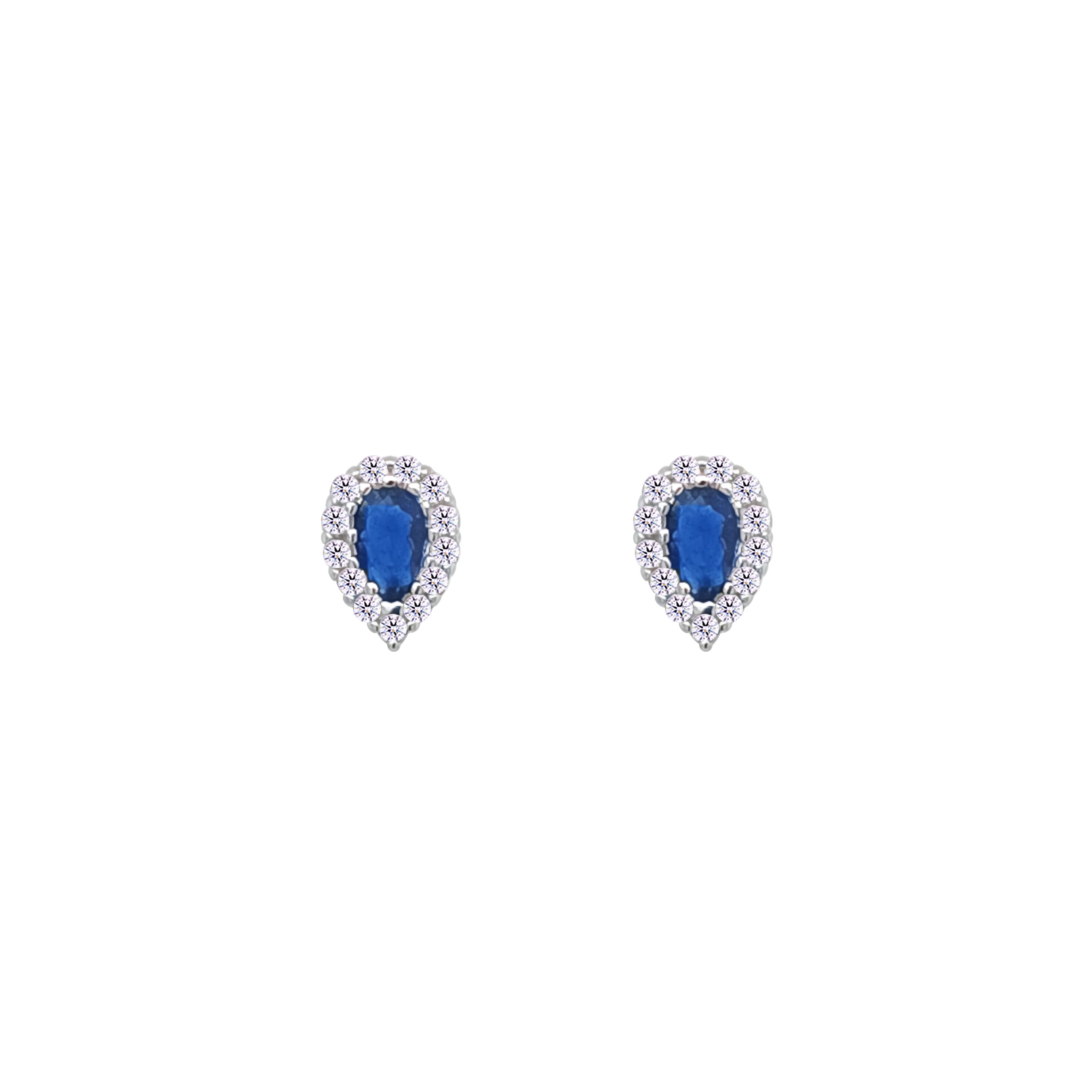 Asfour Crystal Stud Earring With Halo Blue Pear Design In 925 Sterling ...