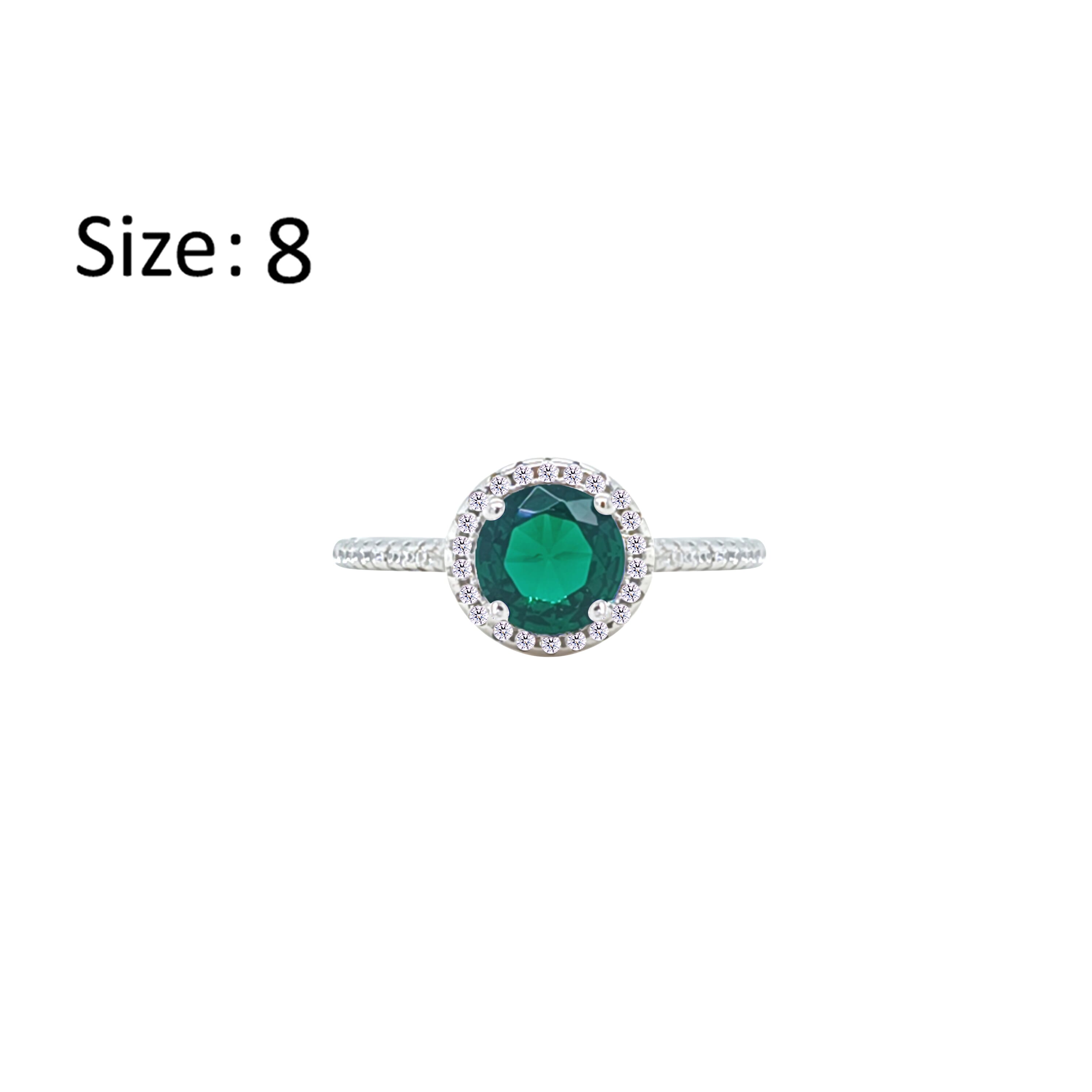 Asfour Crystal Halo Ring With Emerald Green Round Design In 925 ...