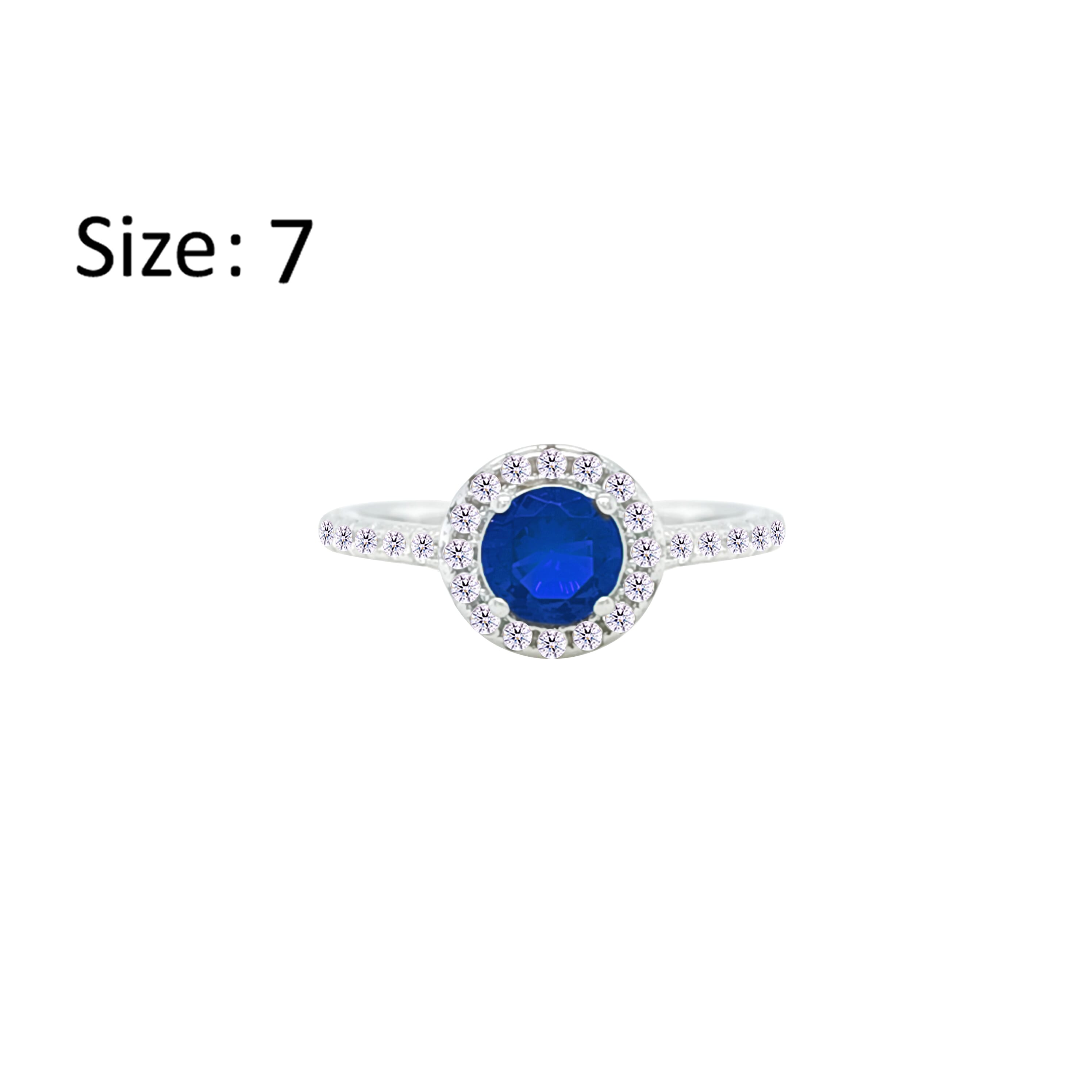 Asfour Crystal Halo Ring With Blue Round Design In 925 Sterling Silver ...