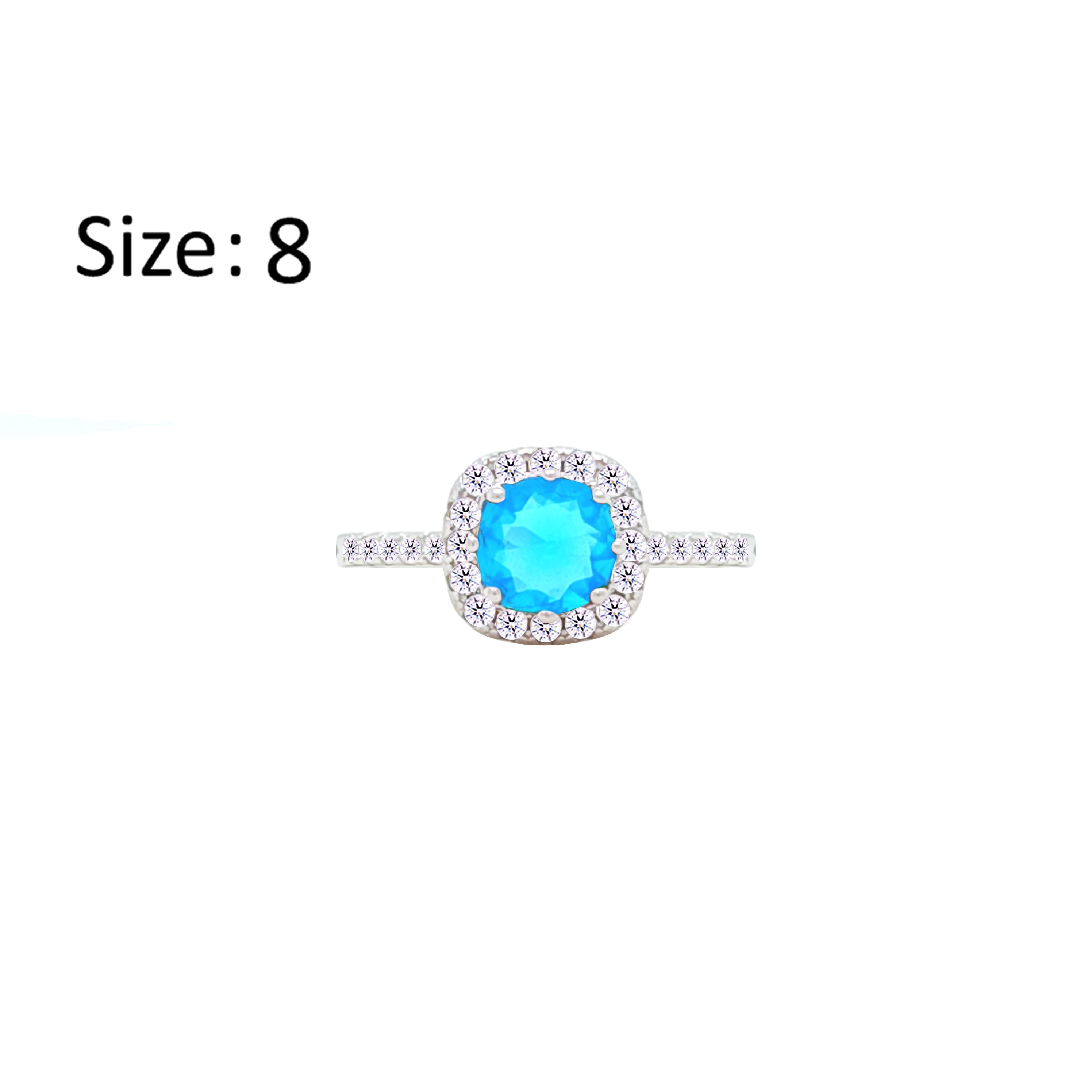 Asfour Crystal Halo Ring With Aquamarine Square Design In 925 S-RM0147-M-8
