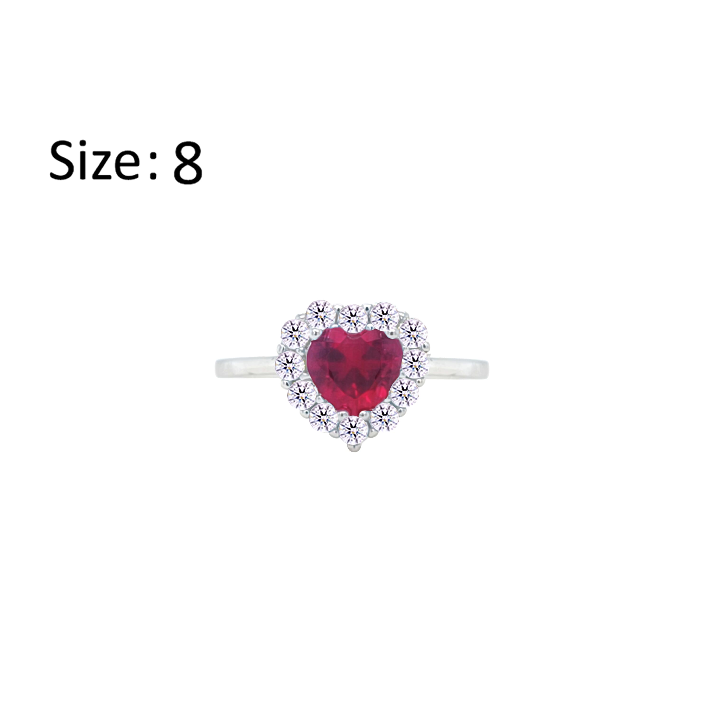 Asfour Crystal Halo Ring With Ruby Heart Design In 925 Sterling Silver ...