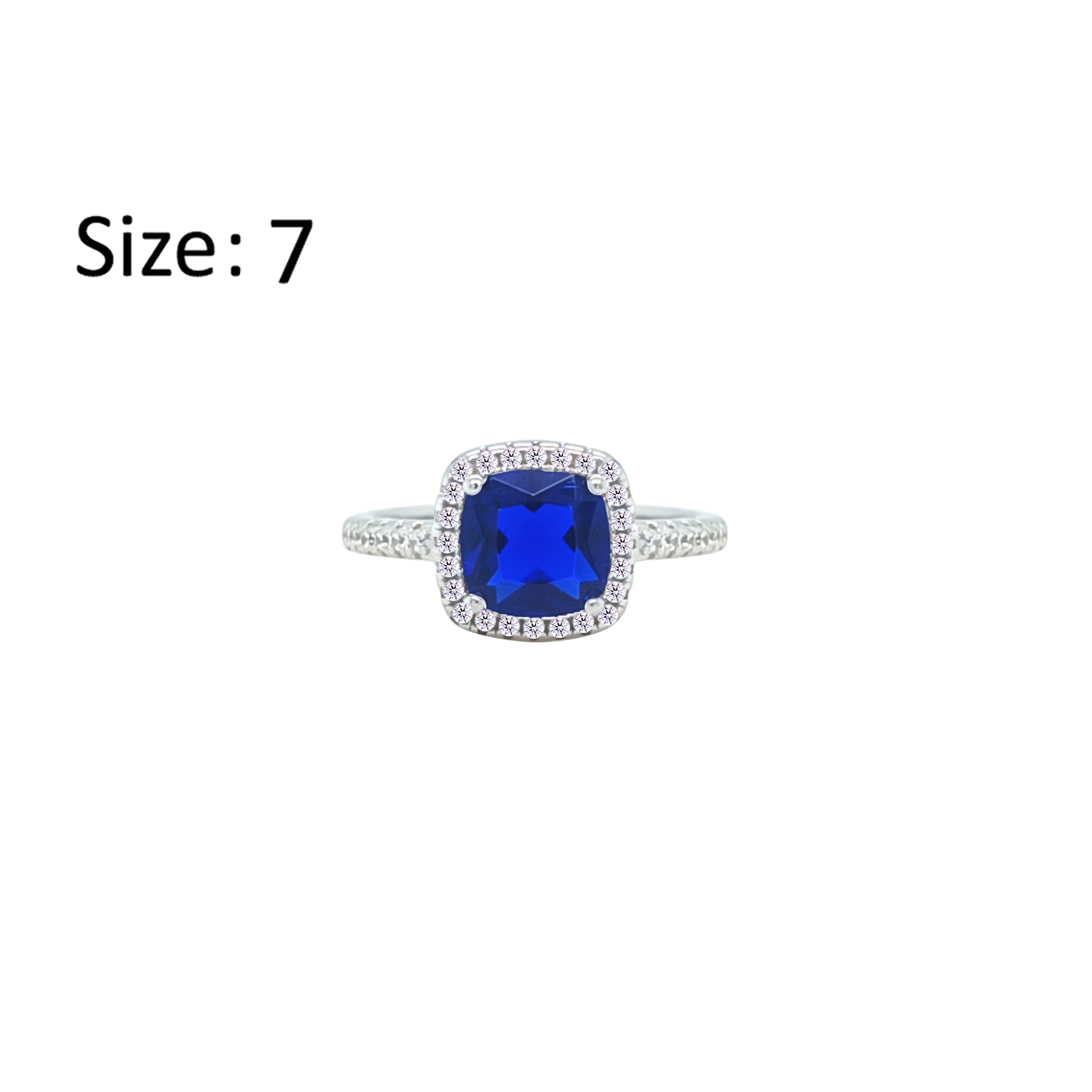Asfour Crystal Halo Ring With Blue Square Design In 925 Sterling Silver ...